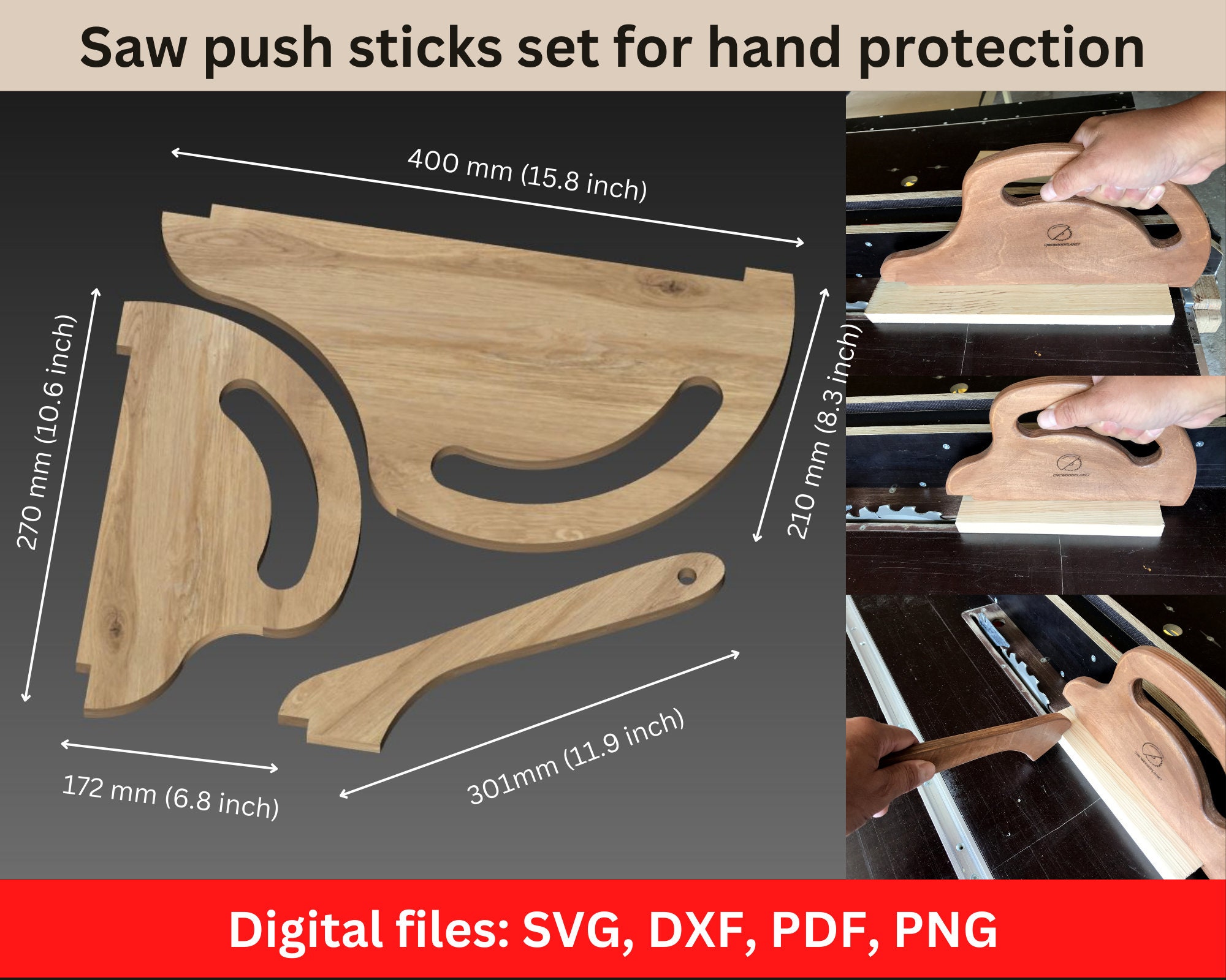 Precision Grip Table Saw Push Sticks Set Unique Rounded Handle Design for DIY Safety Control. Digital Files Dxf Svg Pdf Png Jpg Etsy