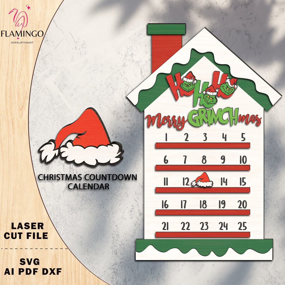 Christmas Countdown Calendar Laser File Wood Digital Cutting Glowforge ...