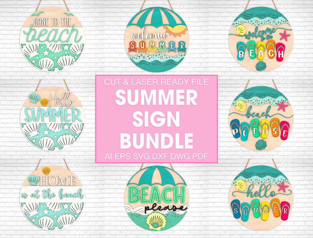 Summer Door Round Signs Bundle ,summer Beach Signs ,seasonal Home Decor ...