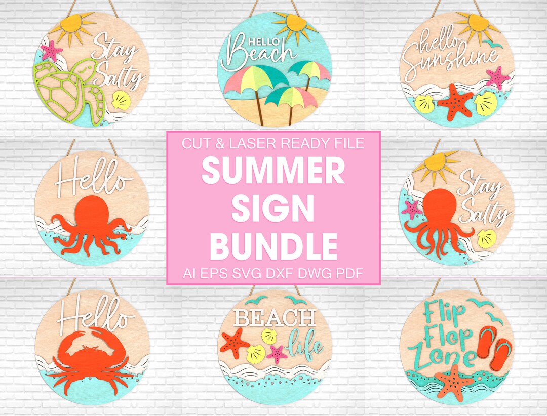 Bundle Summer Door Round Signs,summer Welcome Sign ,round Door Hanger ...