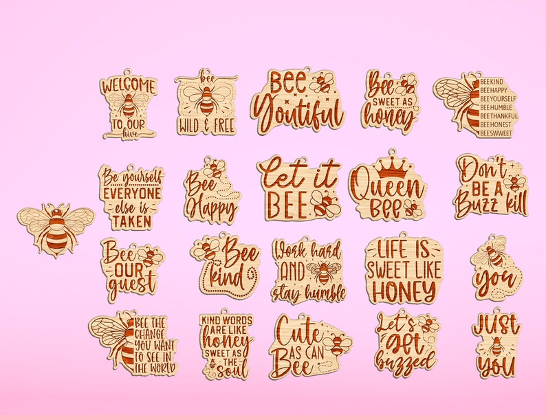 Bees Keychains Svg Bundle,bee Kind Wooden Keyring Svg ,half Bee Quote ...