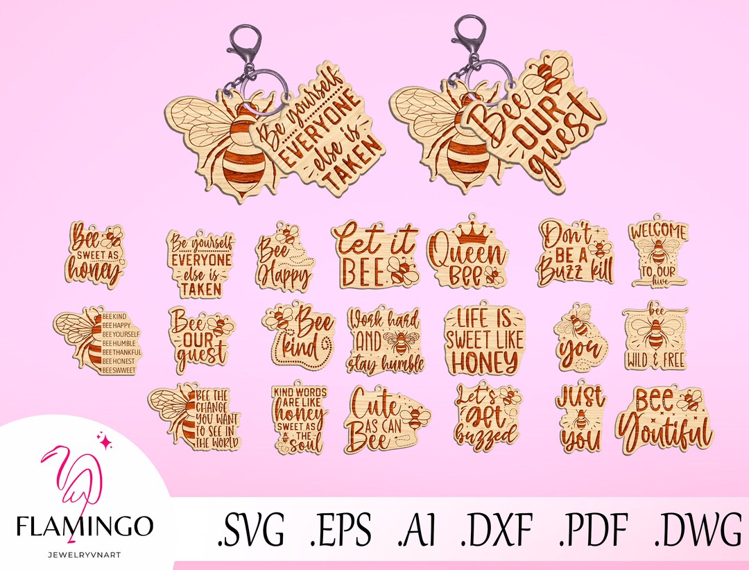Bees Keychains Svg Bundle,bee Kind Wooden Keyring Svg ,half Bee Quote ...
