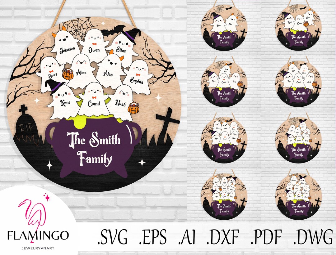 Personalized Family Ghost Door Sign Cut File Svg, Cute Family Ghost ...