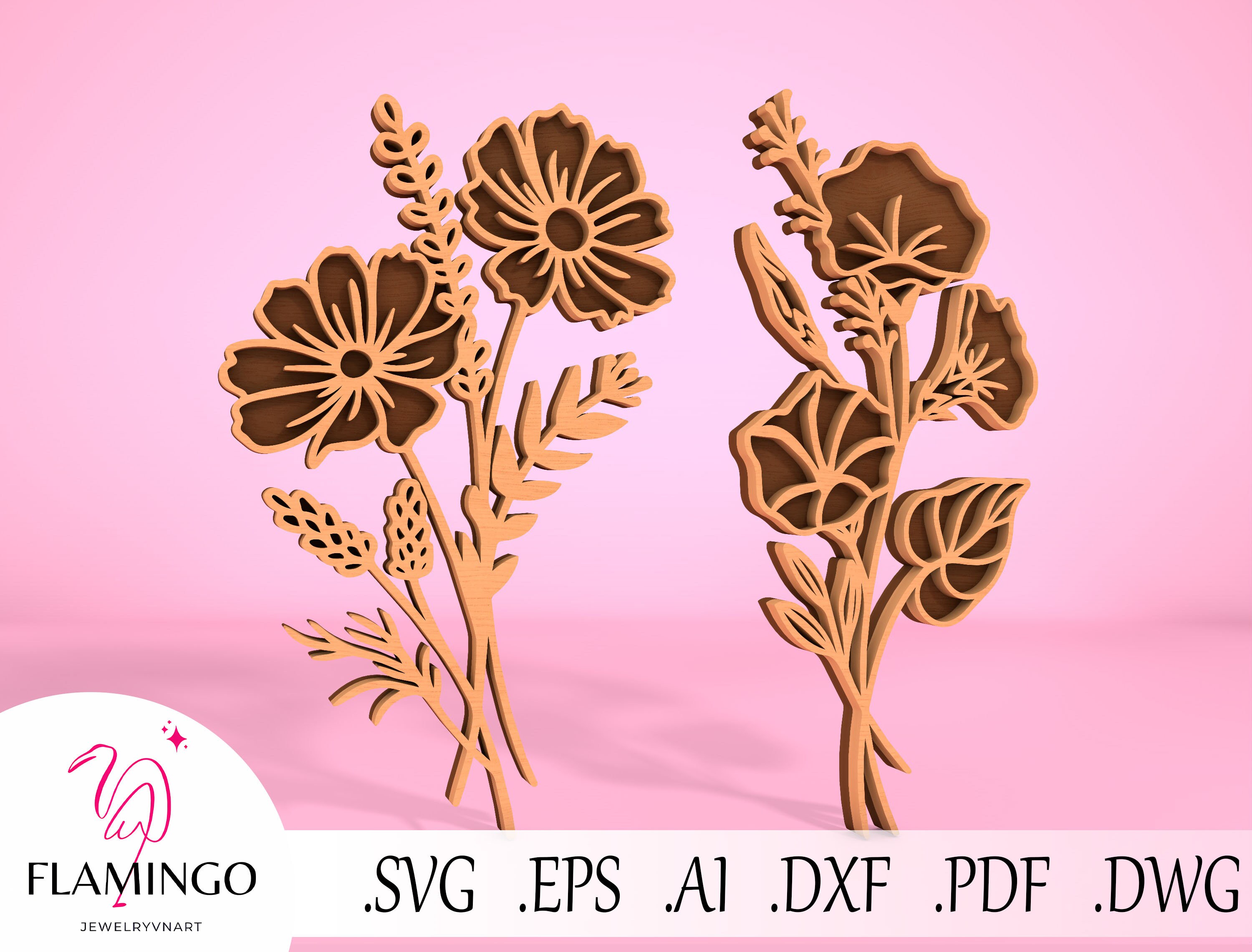 Bundle 3D Flowers Cut Files ,bouquet Flowers Svg,flowers Laser Cutting ...