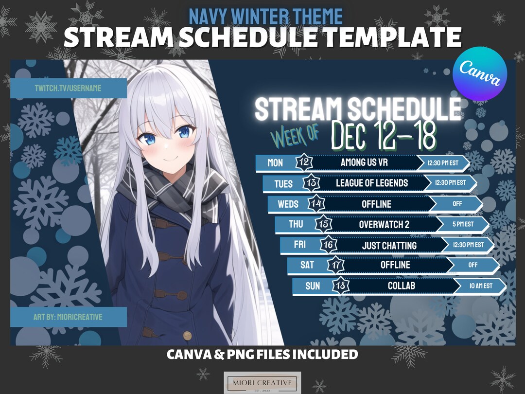 Winter Vtuber Schedule Template, Snow Vtuber Schedule, Editable Stream ...