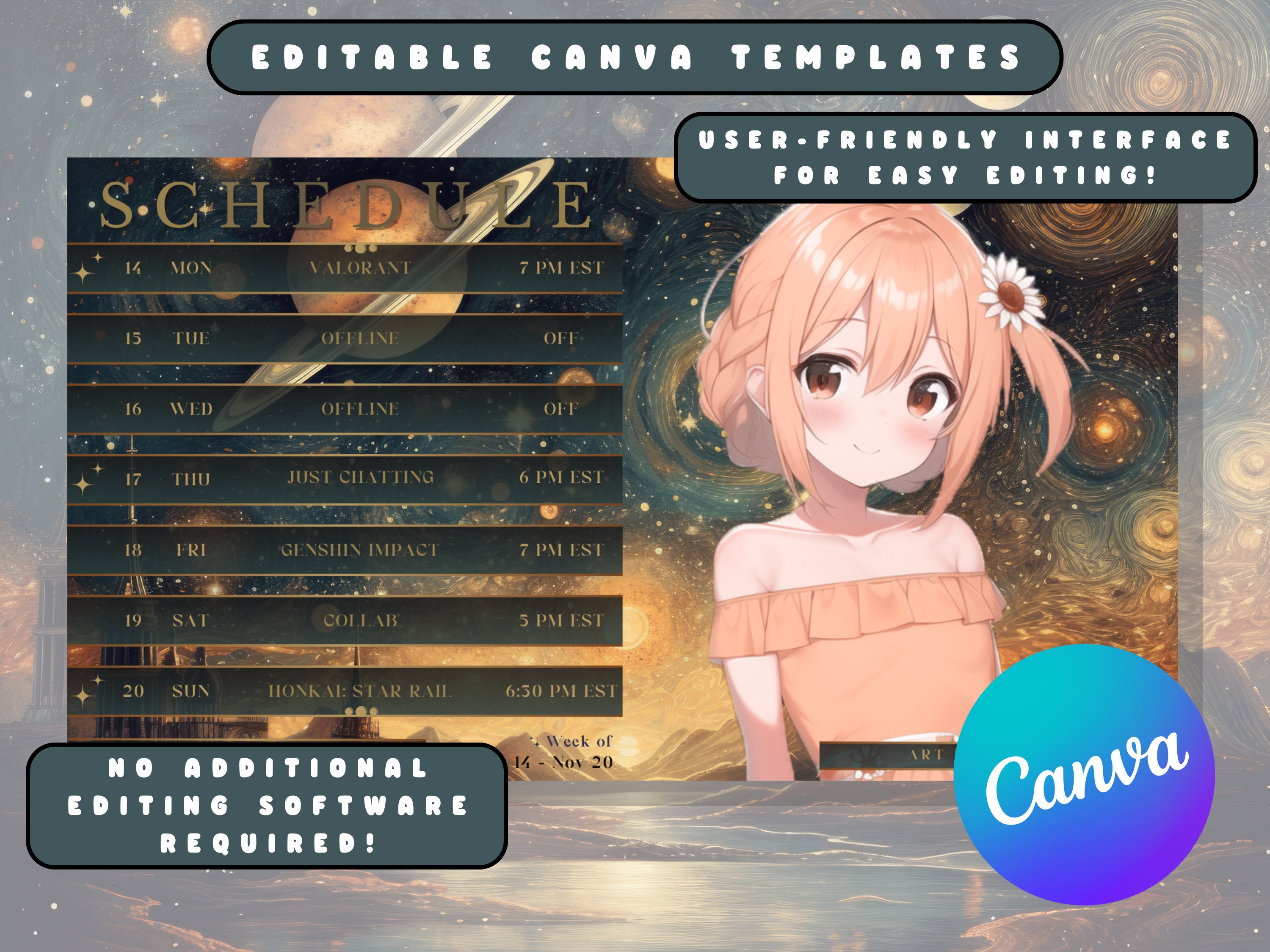 Space Vtuber Schedule Template Stars Twitch Assets Galactic - Etsy