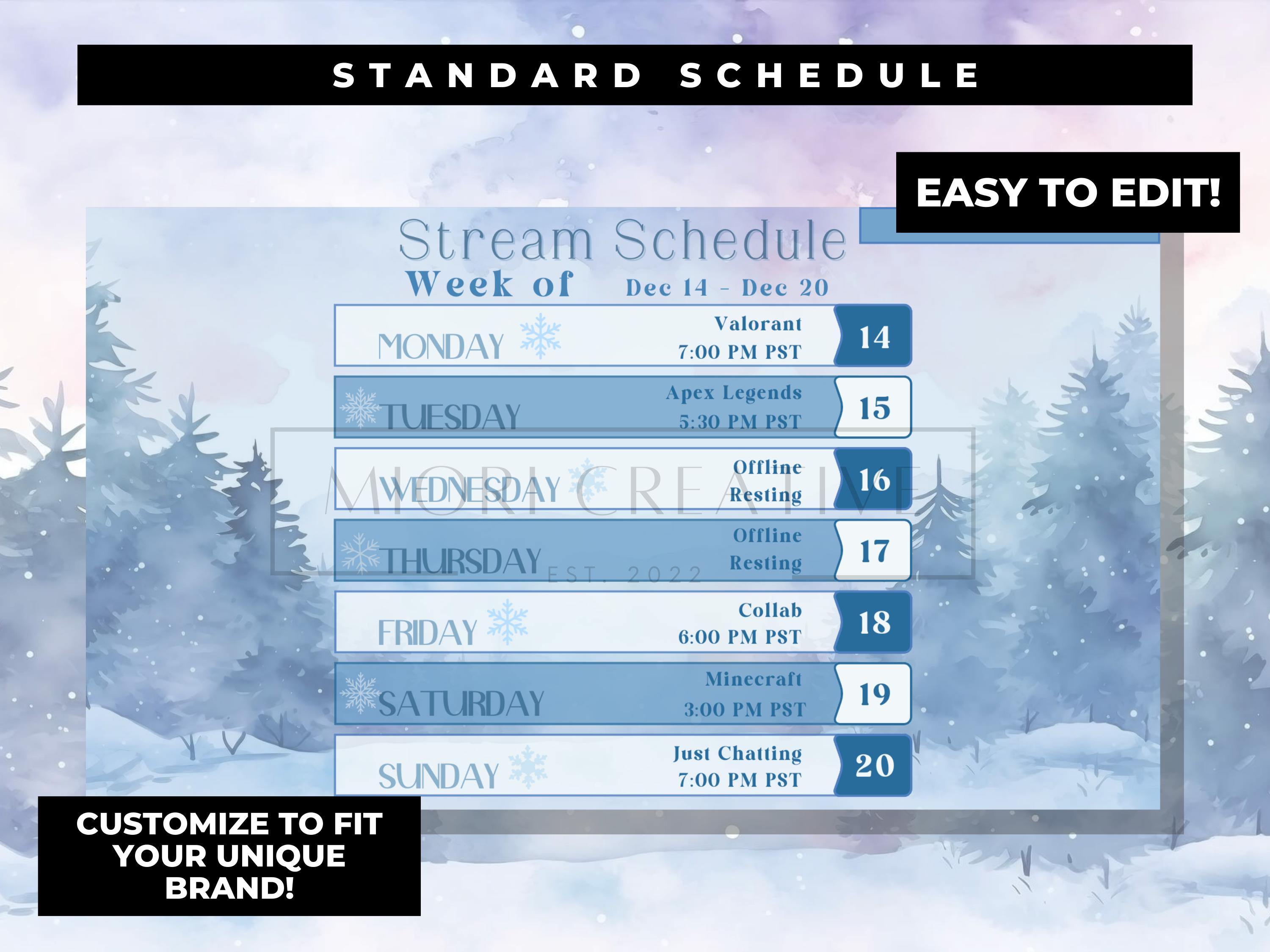 Winter Vtuber Stream Schedule Template: Snow Theme (canva Editable ...