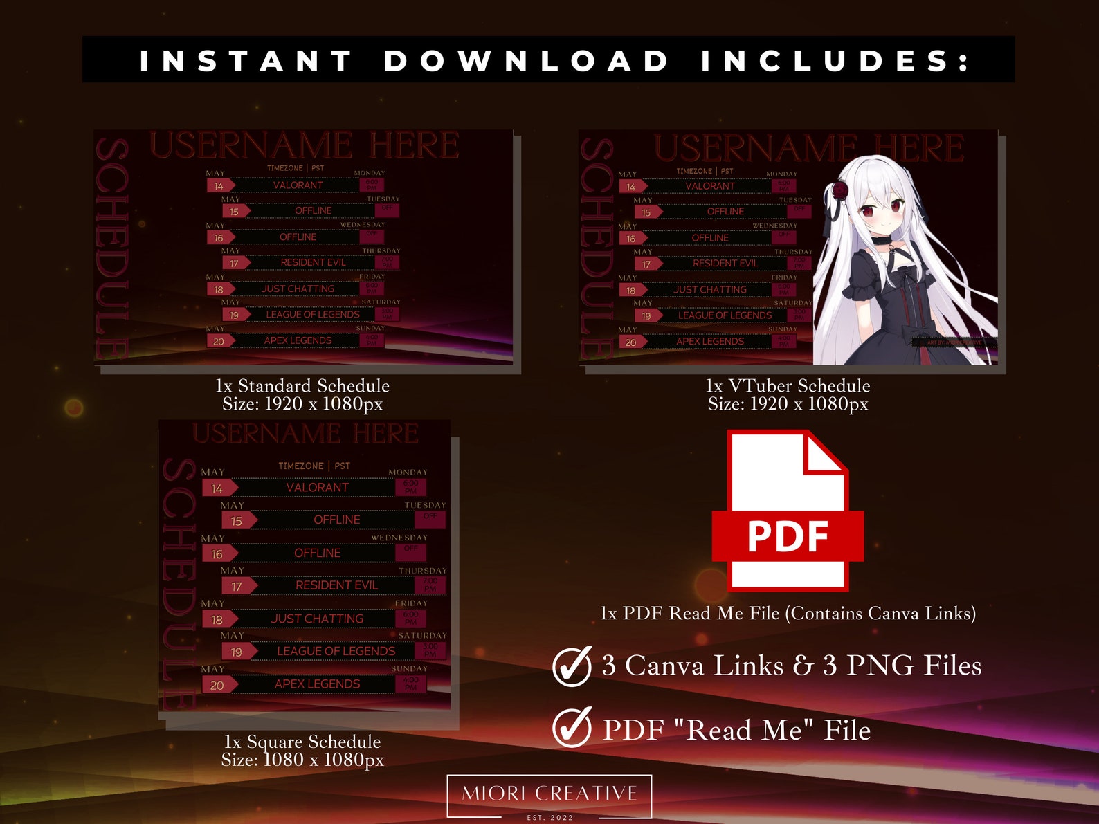 Red Pngtuber Schedule Template Dark Vtuber Stream Schedule - Etsy
