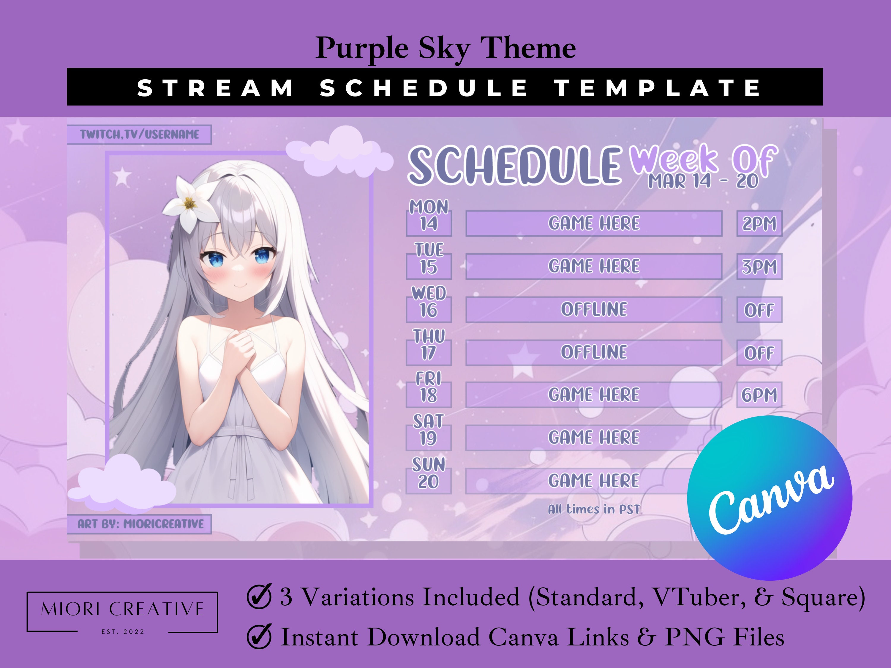 Purple Vtuber Schedule Template Lilac Sky Pngtuber Stream - Etsy