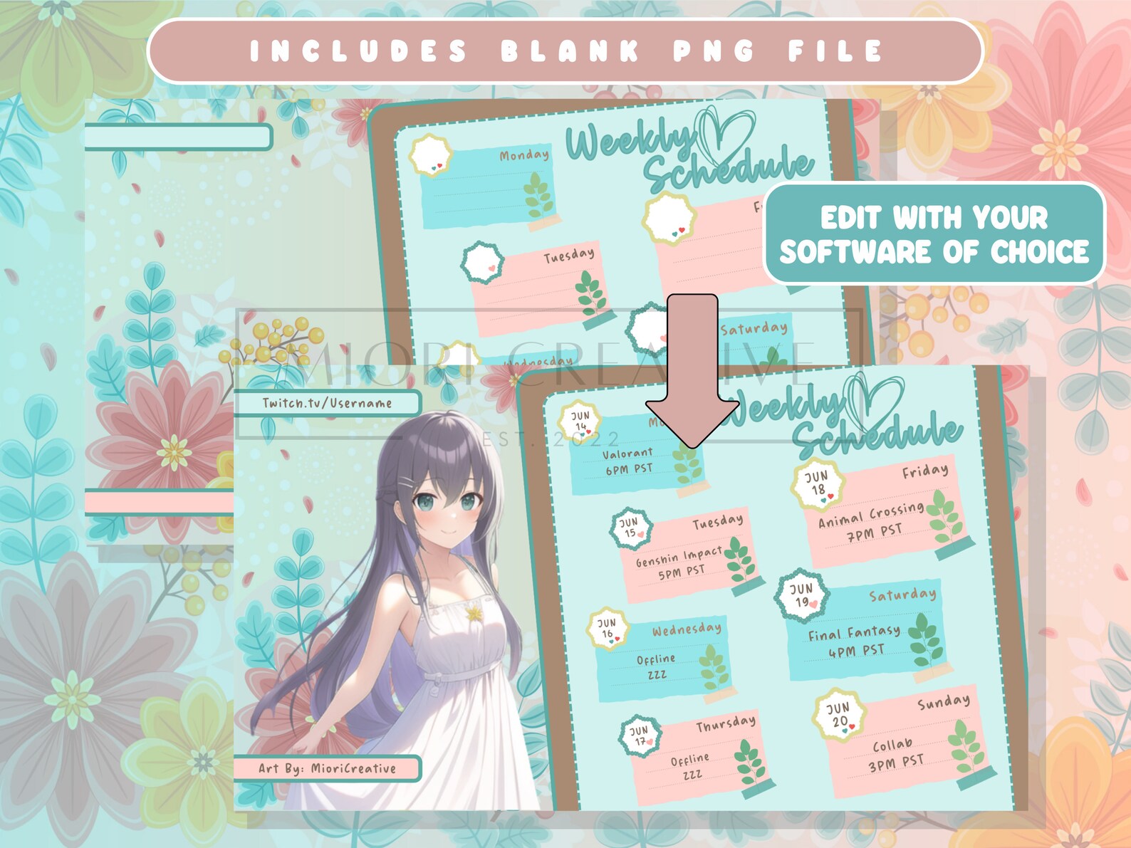 Summer Vtuber Schedule Teal Twitch Stream Schedule Template - Etsy