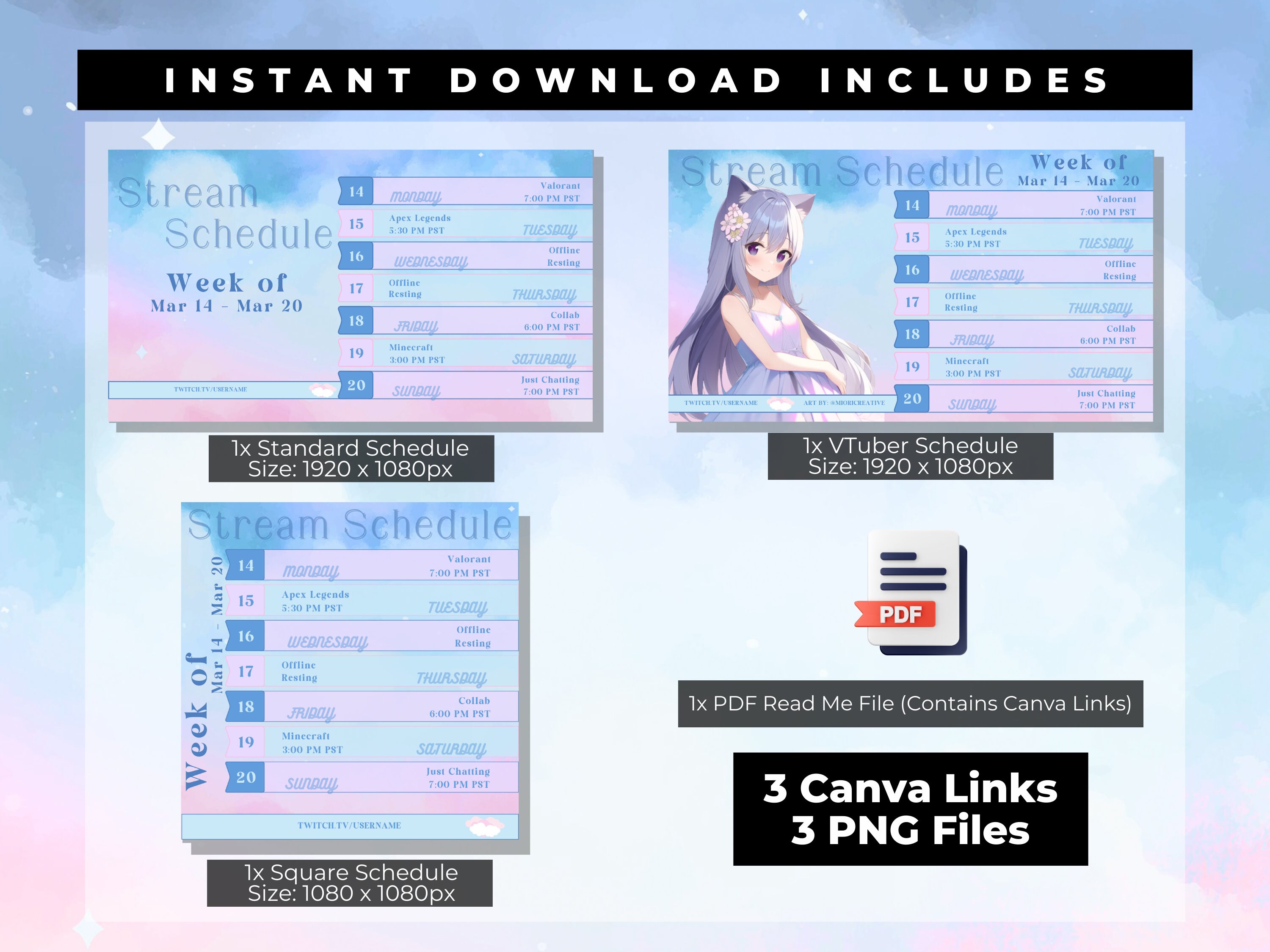 Sky Vtuber Schedule Template Pastel Vtuber Twitch Stream Asset Cloud ...