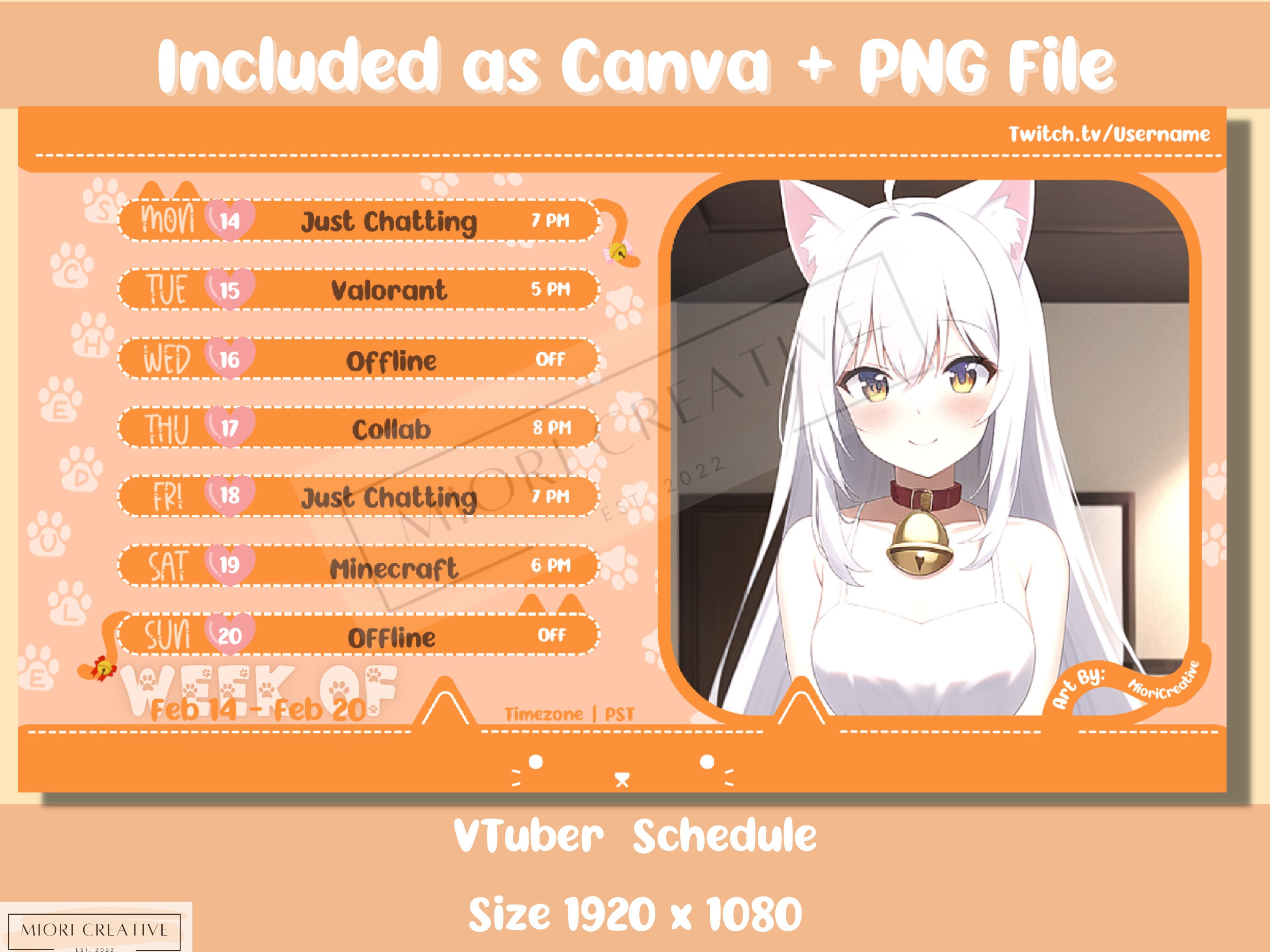 Cat Vtuber Stream Schedule Template Orange Vtuber Schedule - Etsy