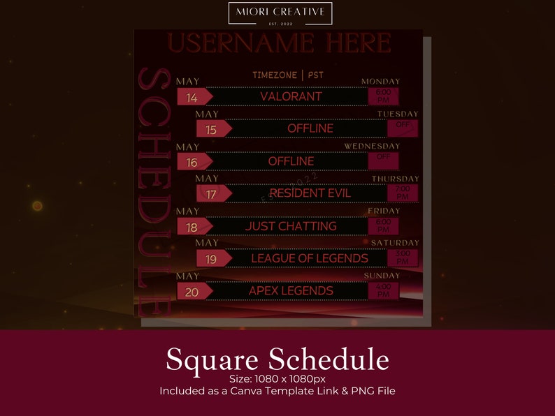Red Pngtuber Schedule Template Dark Vtuber Stream Schedule - Etsy