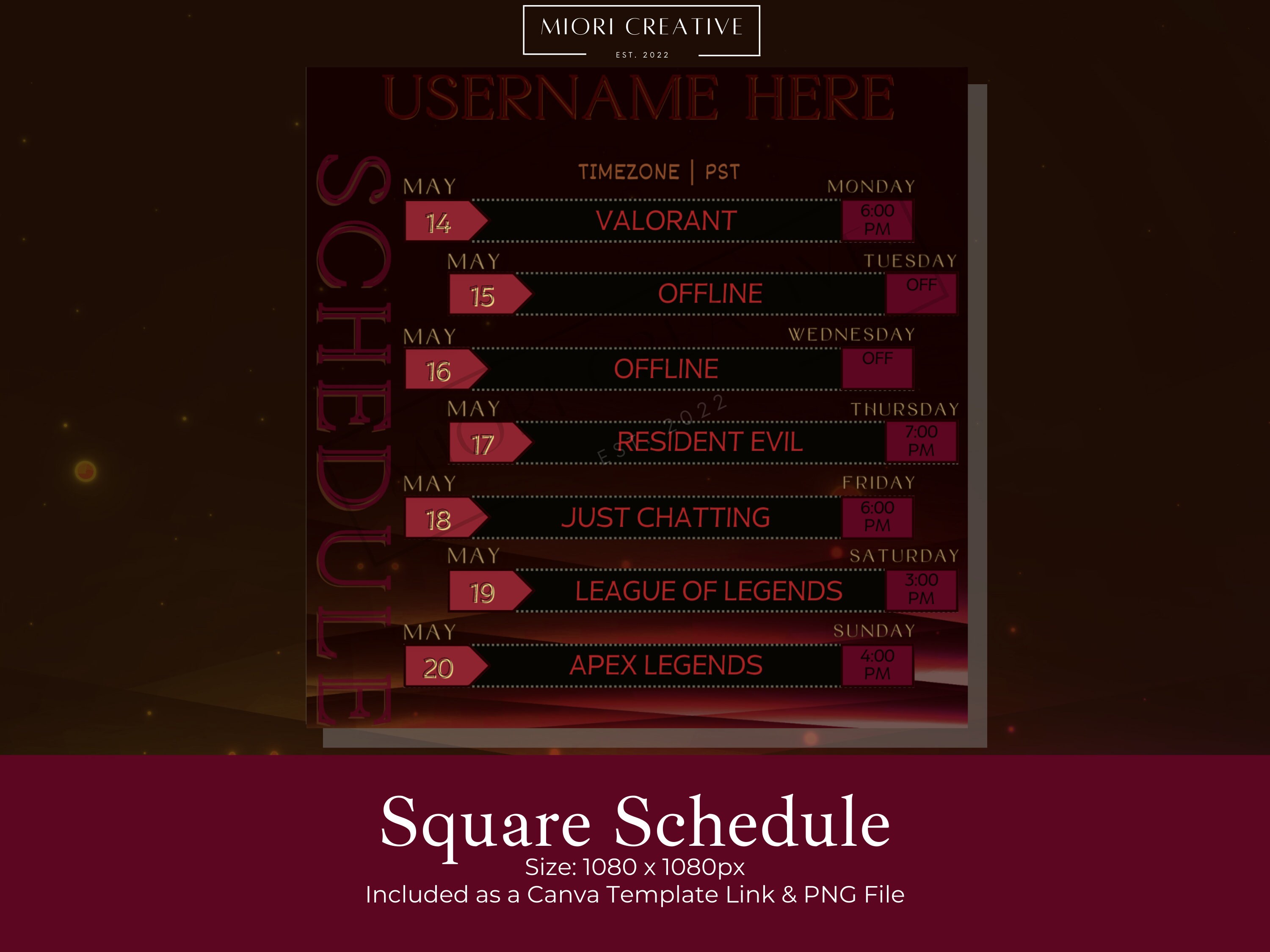 Red Pngtuber Schedule Template Dark Vtuber Stream Schedule - Etsy