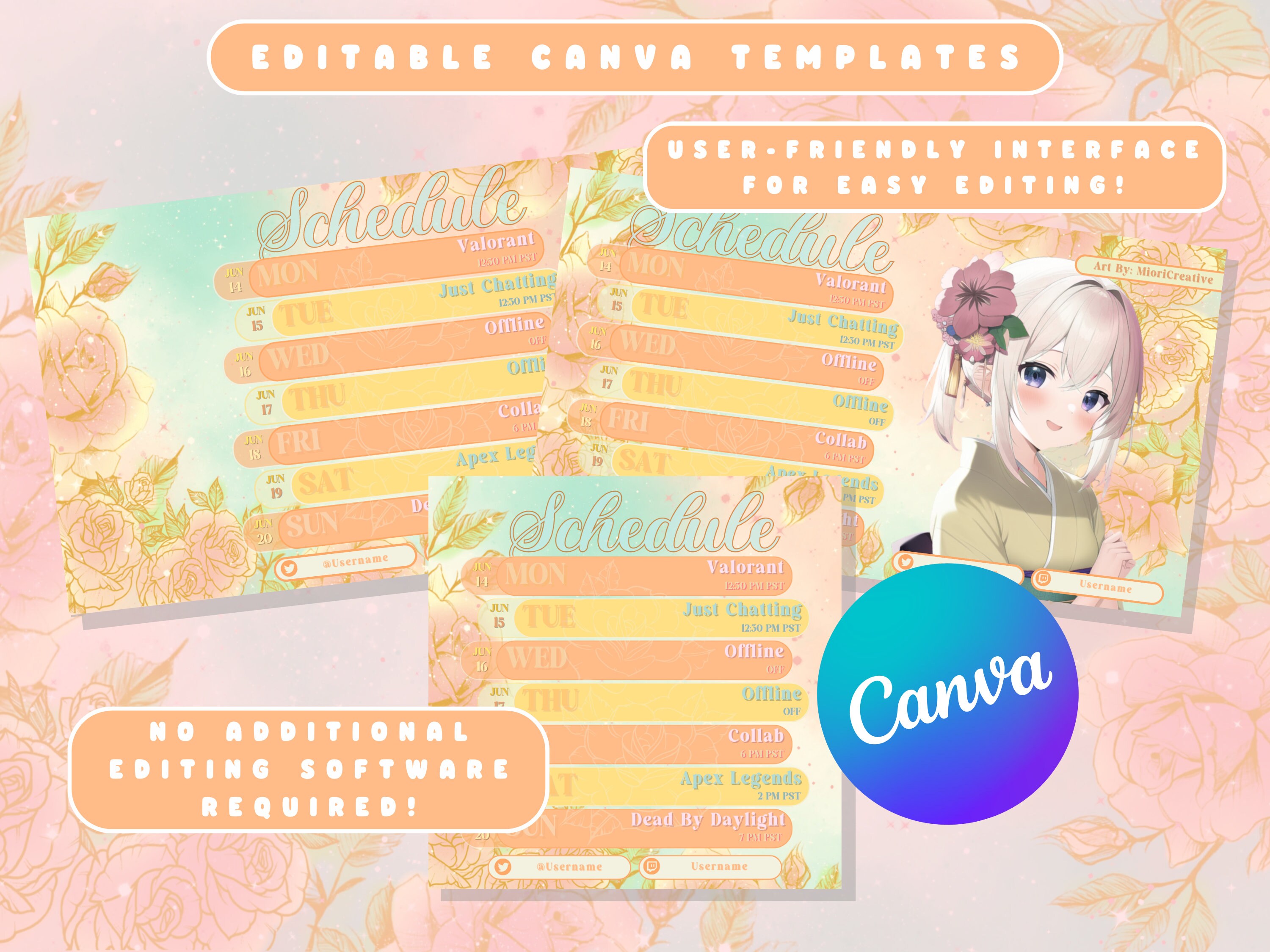 2-pack Spring Vtuber Schedule Template Yellow Vtuber Streaming Schedule ...