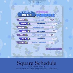 Cute Vtuber Schedule Template Canva Stream Schedule Blue Twitch ...