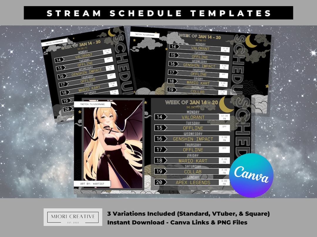 Dark Vtuber Schedule Template Moon Vtuber Twitch Stream Asset Cloud ...