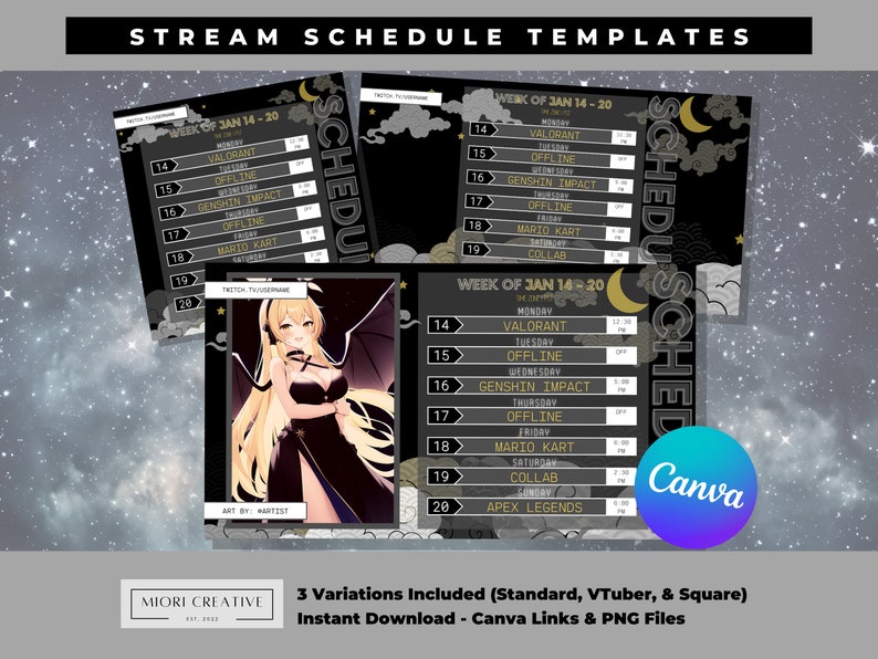 Dark Vtuber Schedule Template Moon Vtuber Twitch Stream Asset Cloud ...