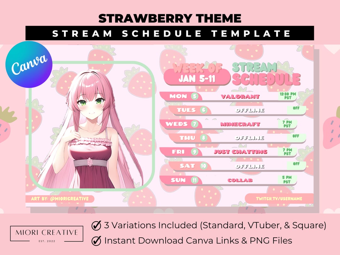 Strawberry Vtuber Schedule Template Twitch Stream Schedule Pngtuber ...