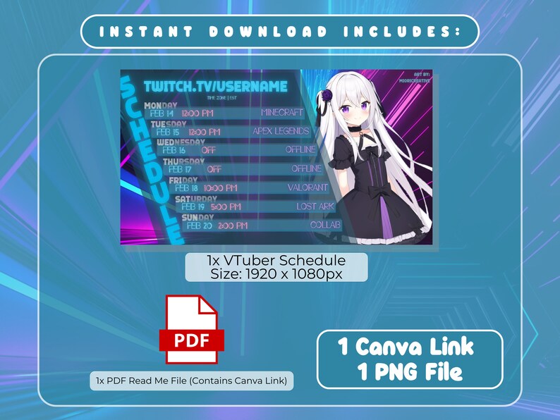 Neon Vtuber Schedule Template Vtuber Schedule Purple Twitch - Etsy