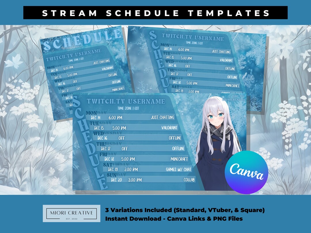 Winter Vtuber Schedule Template Teal Vtuber Twitch Stream - Etsy
