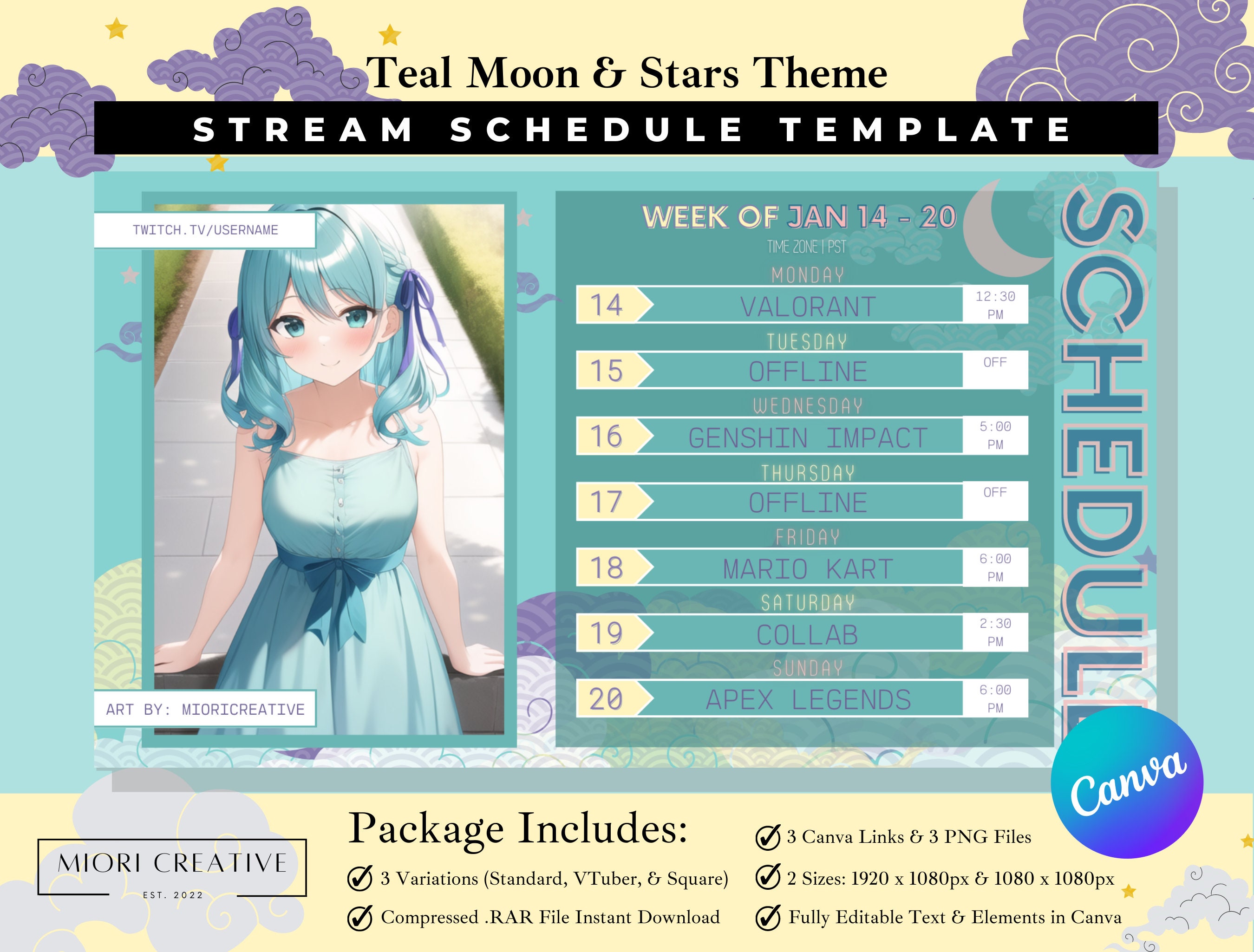 Cloud Vtuber Schedule Template Teal Pngtuber Stream Schedule - Etsy