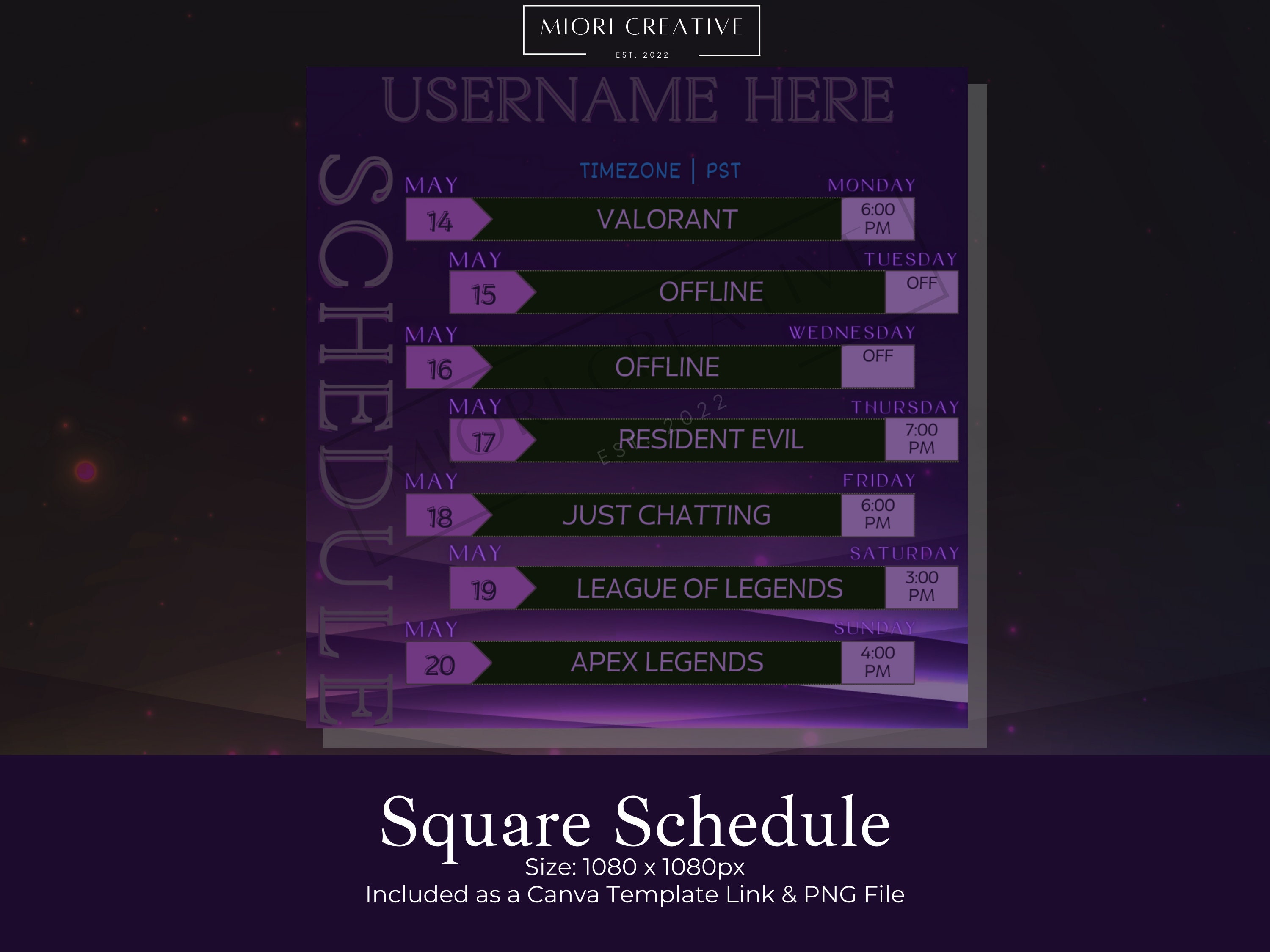 Dark Vtuber Schedule Template Purple Vtuber Stream Schedule - Etsy Canada