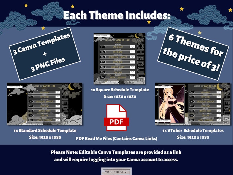 Cute Moon Vtuber Schedule Template Bundle Cloud Stream - Etsy