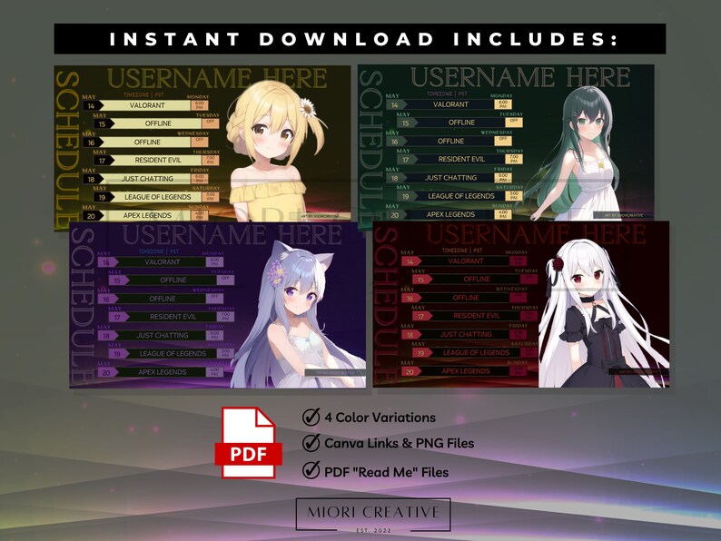 Dark Vtuber Schedule Template Bundle Vtubers Stream Schedule - Etsy