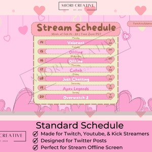 Heart Vtuber Schedule Template Pink Stream Schedule Template Twitch Vtuber Stream Schedule Cute ...