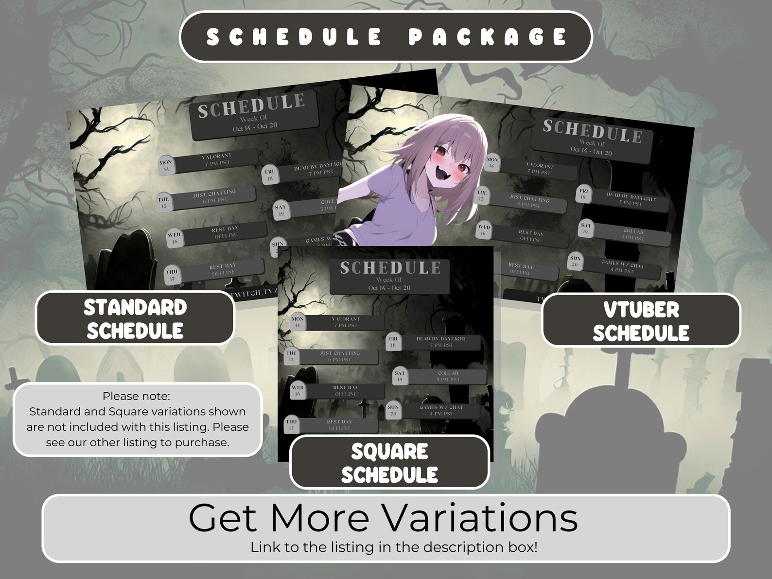 Spooky Gothic Vtuber Twitch/kick Stream Schedule Template (canva & PNG ...