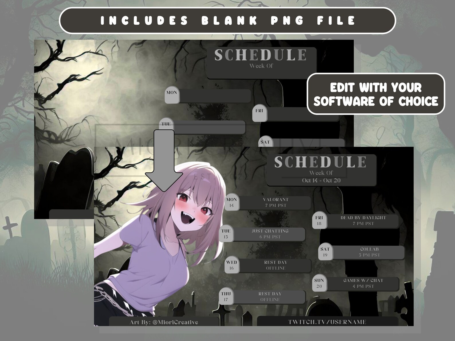Spooky Gothic Vtuber Twitch/kick Stream Schedule Template (canva & PNG ...