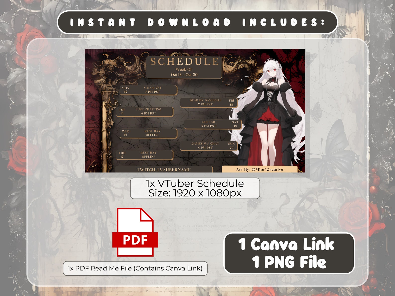 Dark Vtuber Twitch Schedule Template Goth Vtubers Assets Spooky ...