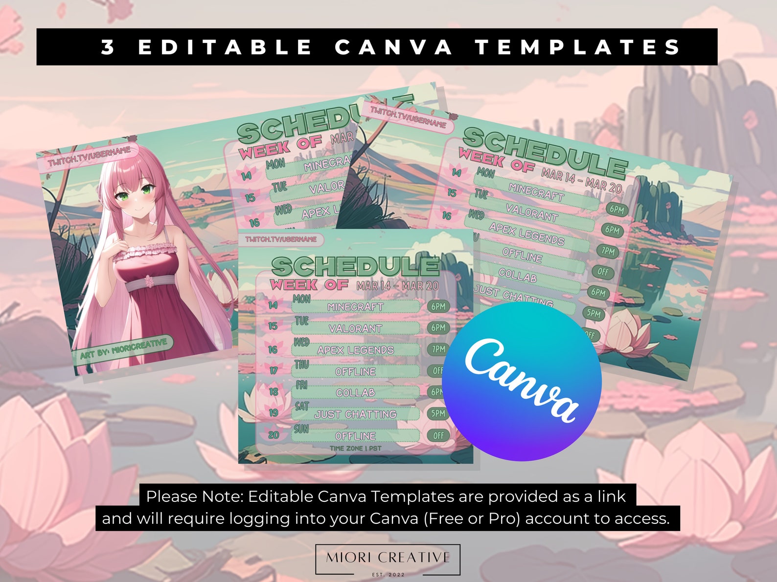 Flower Vtuber Schedule Template Lotus Vtuber Stream Schedule - Etsy