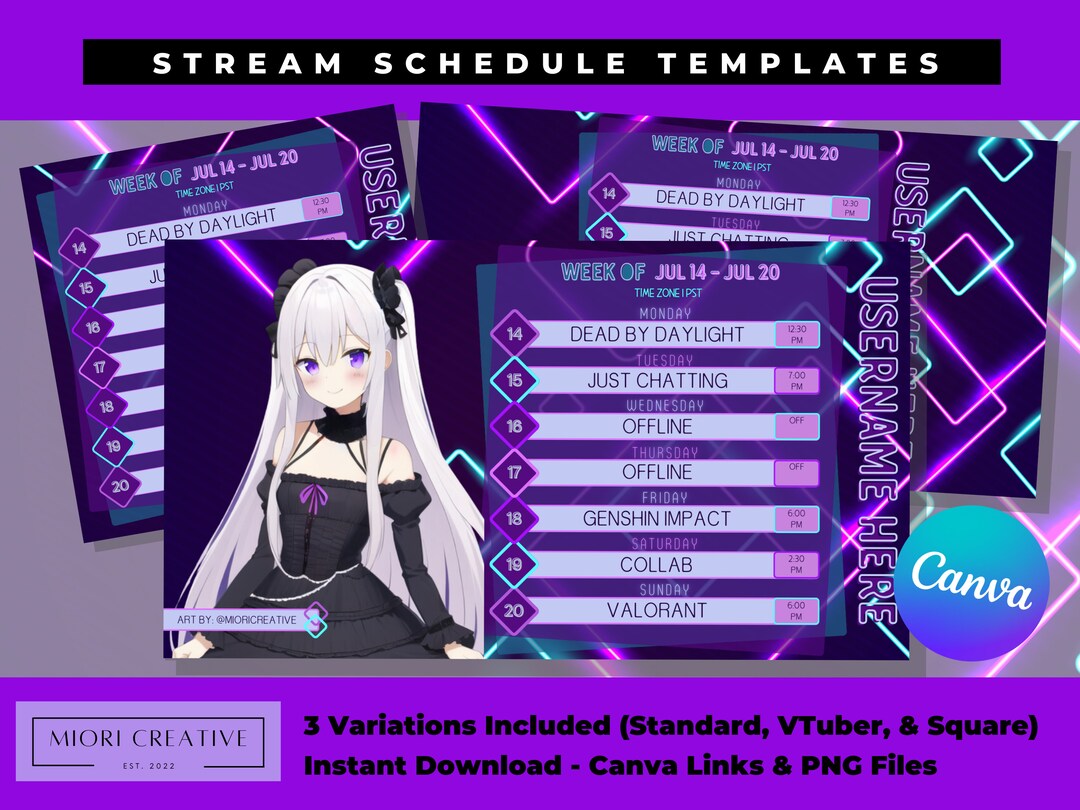 Futuristic Vtuber Asset Stream Schedule Neon Twitch Schedule Template ...
