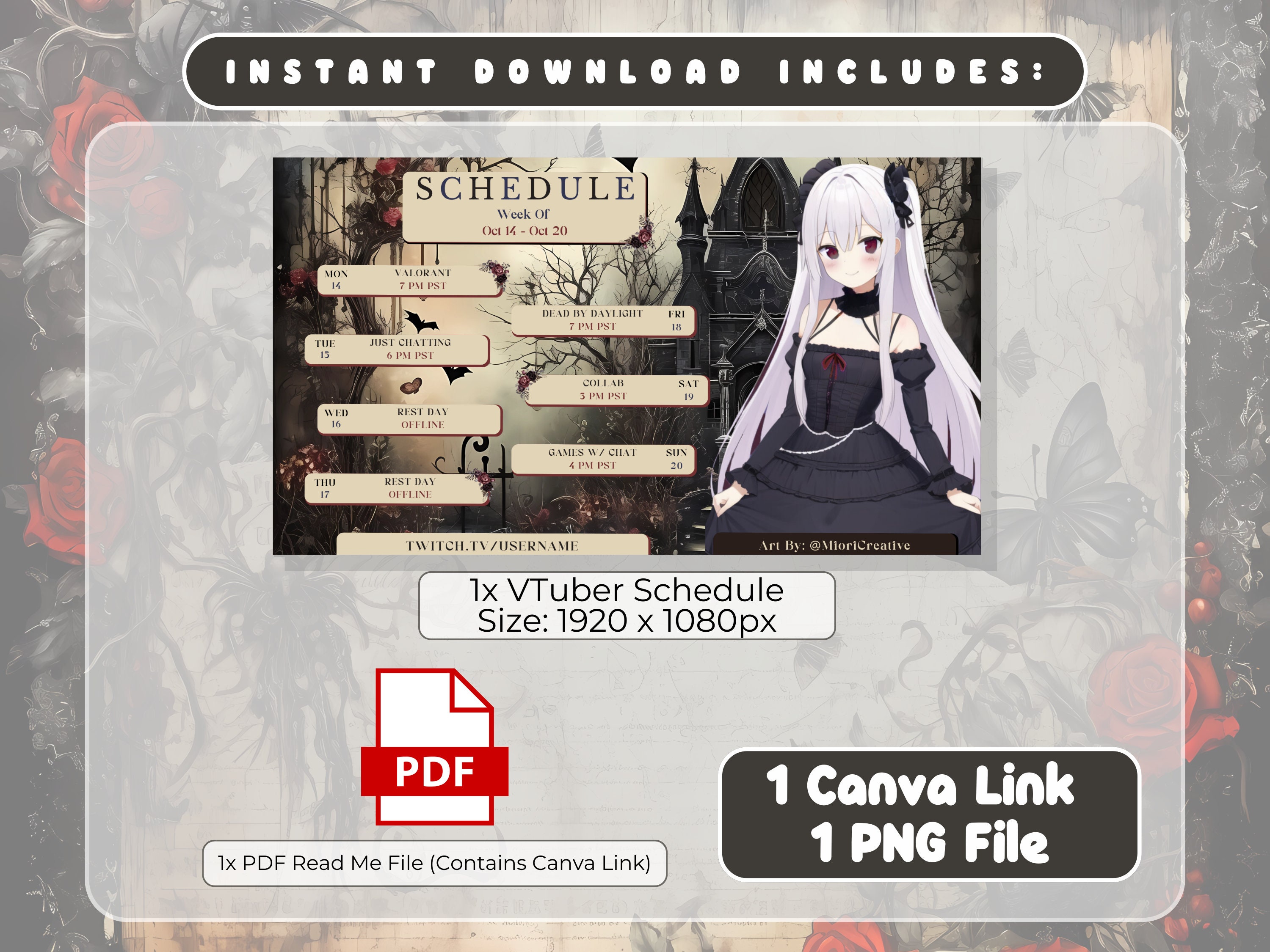 Gothic Vtuber Twitch Schedule Template Dark Vtuber Assets - Etsy