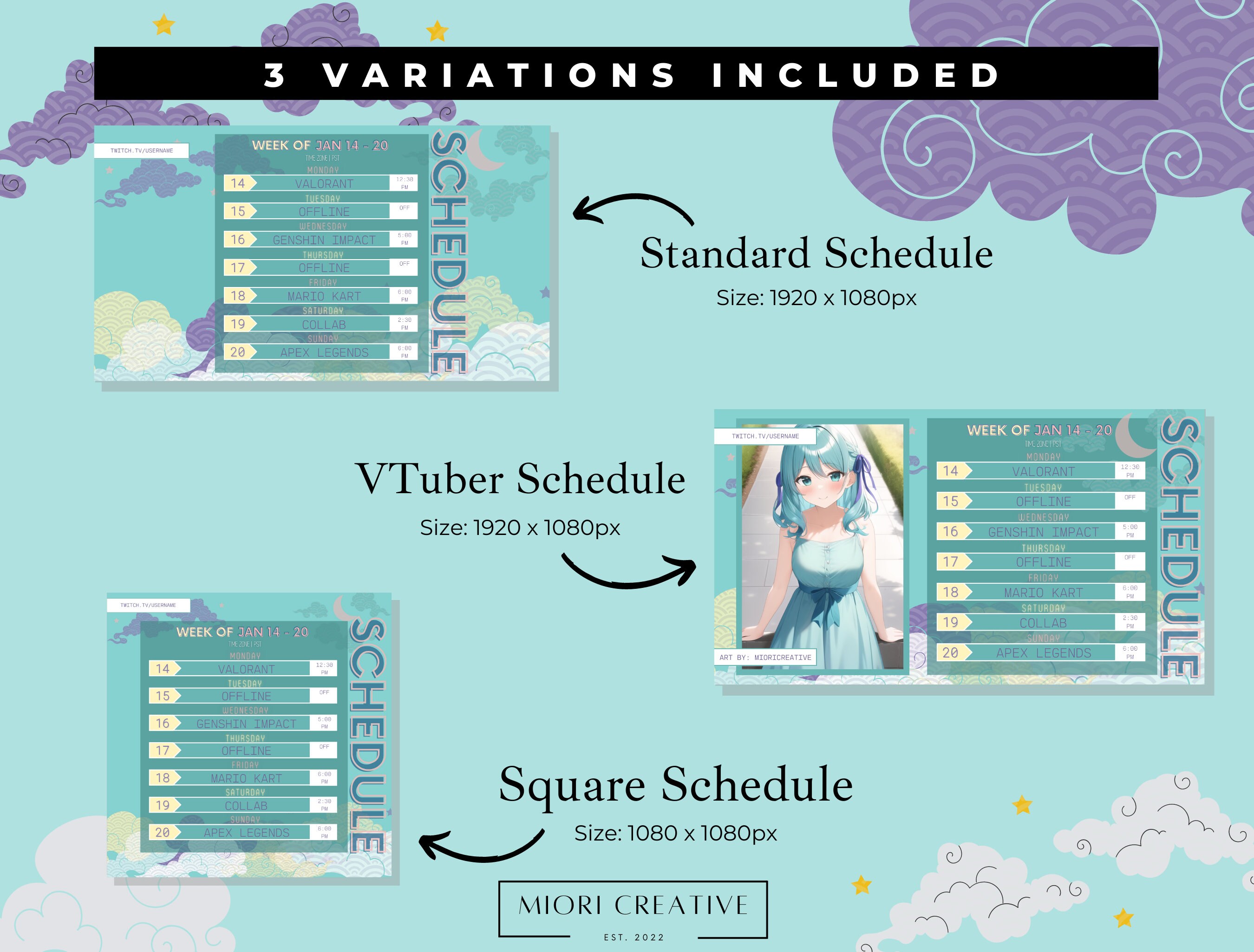 Cloud Vtuber Schedule Template Teal Pngtuber Stream Schedule - Etsy