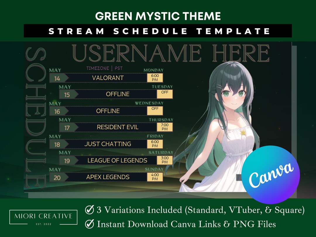 Green Vtuber Schedule Template Dark Stream Schedule Twitch Vtubers ...