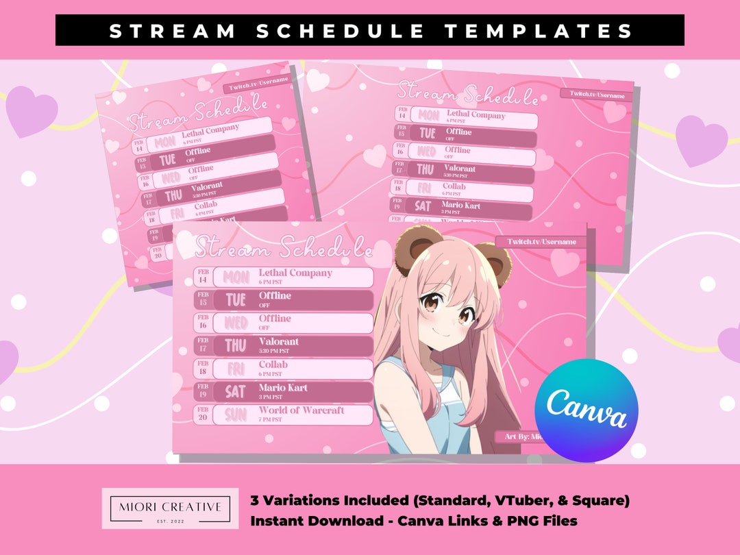 Heart Vtuber Stream Schedule Template Valentines Stream Assets Love ...