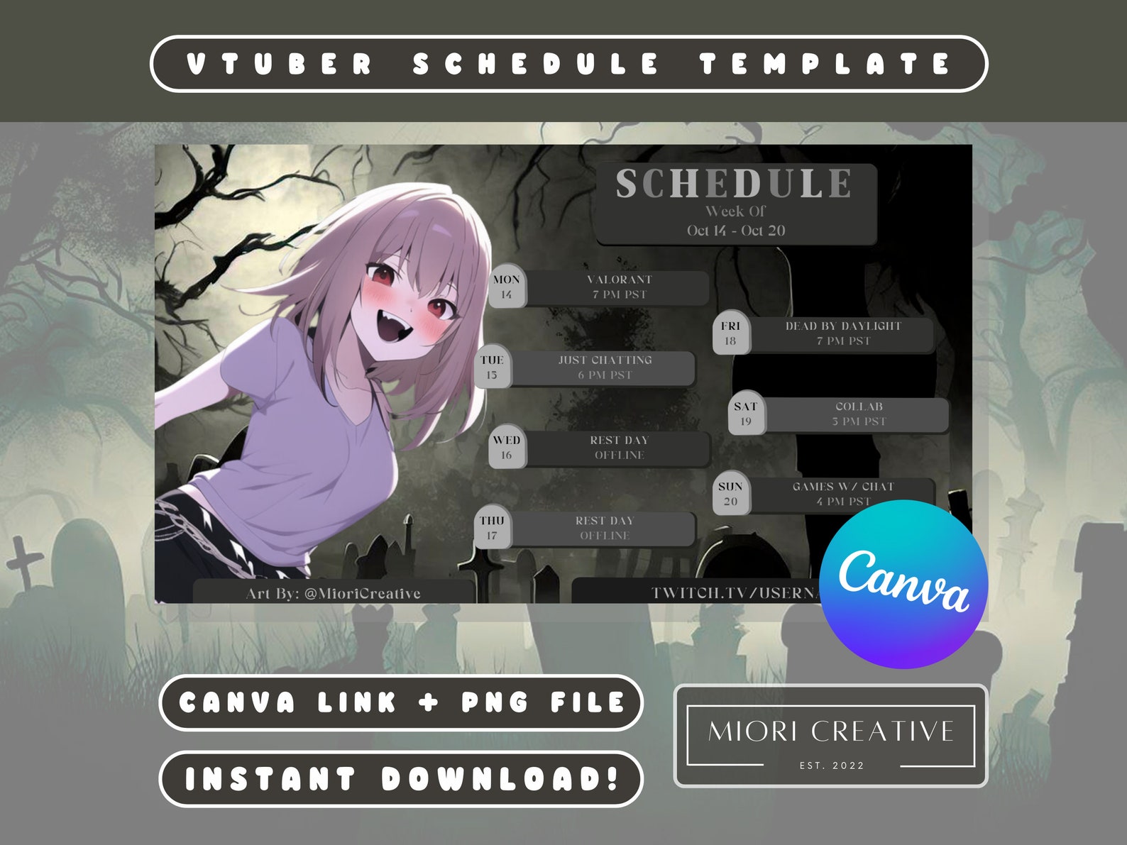 Spooky Vtuber Twitch Schedule Template Gothic Vtubers Overlays - Etsy