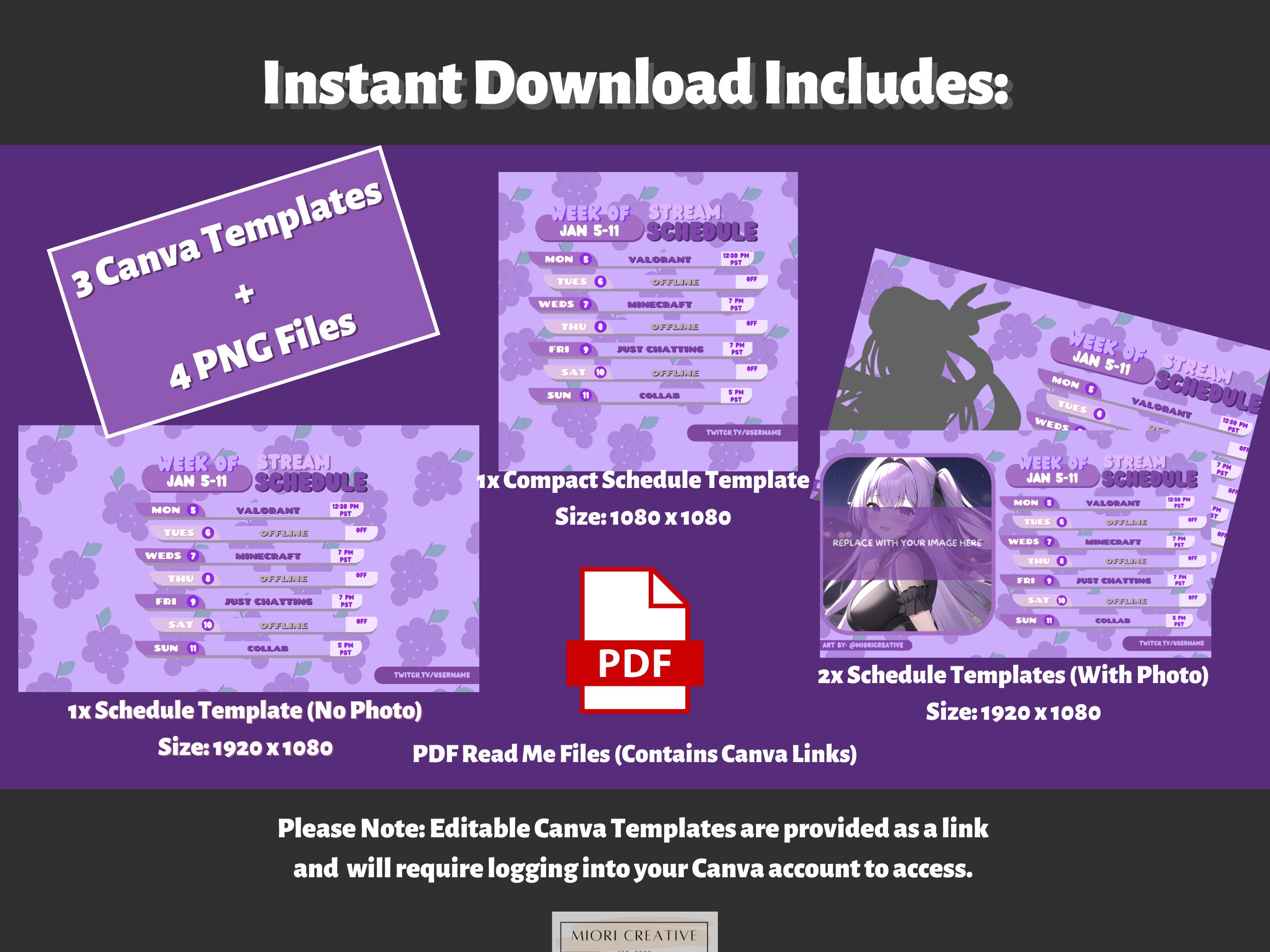 Purple Vtuber Schedule Template Grape Theme Youtube Weekly - Etsy
