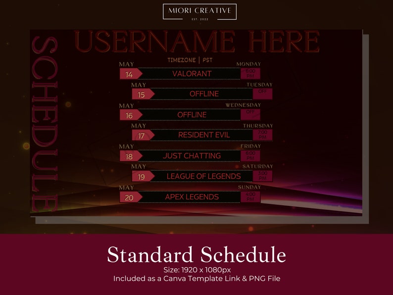 Red Pngtuber Schedule Template Dark Vtuber Stream Schedule - Etsy