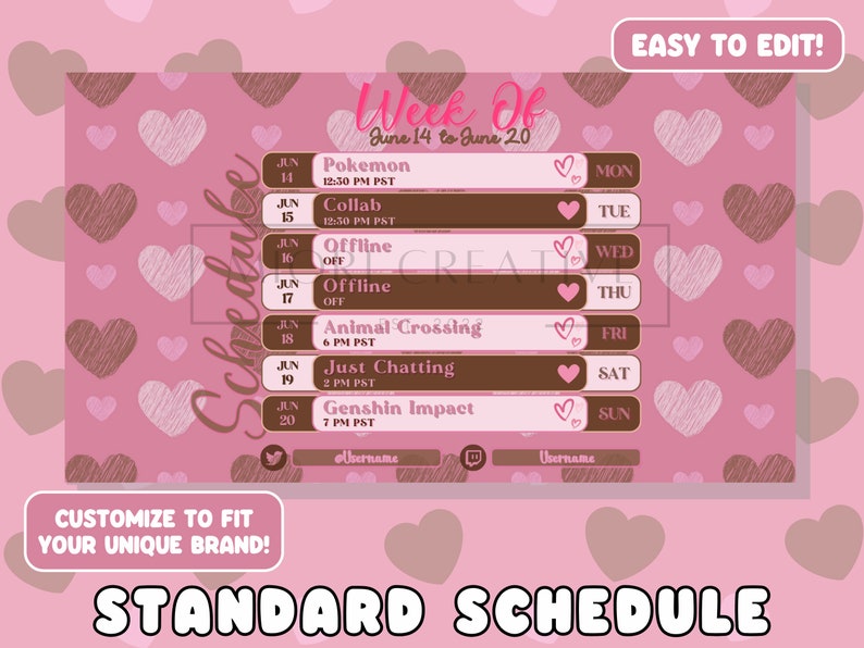 Pink Vtuber Schedule Template Cute Vtuber Stream Schedule - Etsy