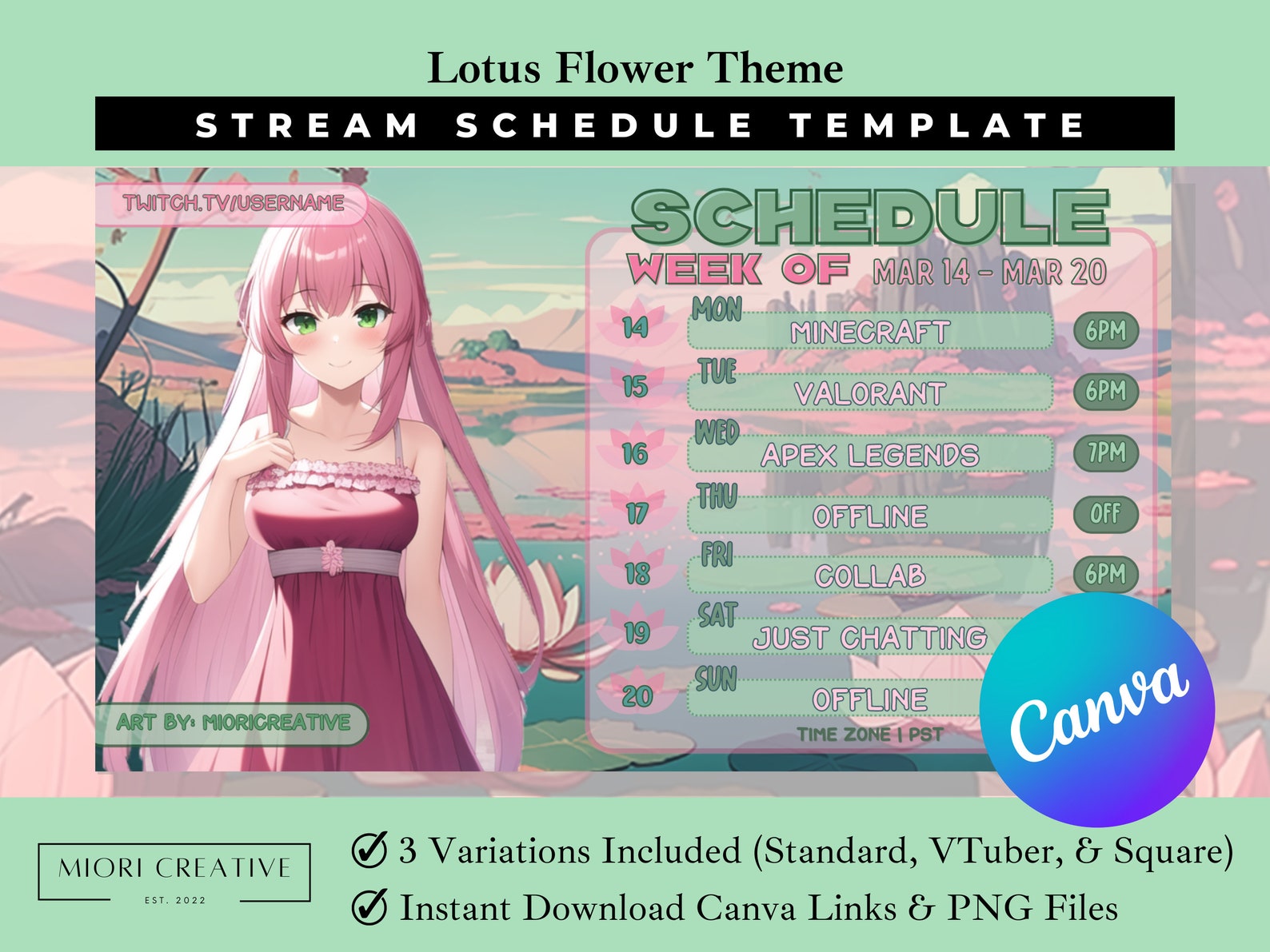 Flower Vtuber Schedule Template Lotus Vtuber Stream Schedule - Etsy