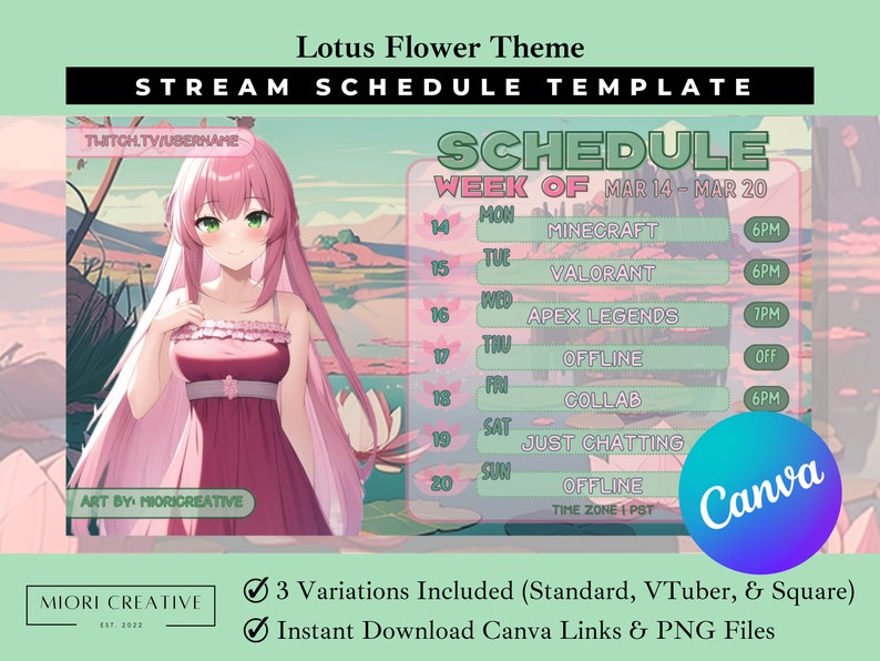 Flower Vtuber Schedule Template Lotus Vtuber Stream Schedule - Etsy