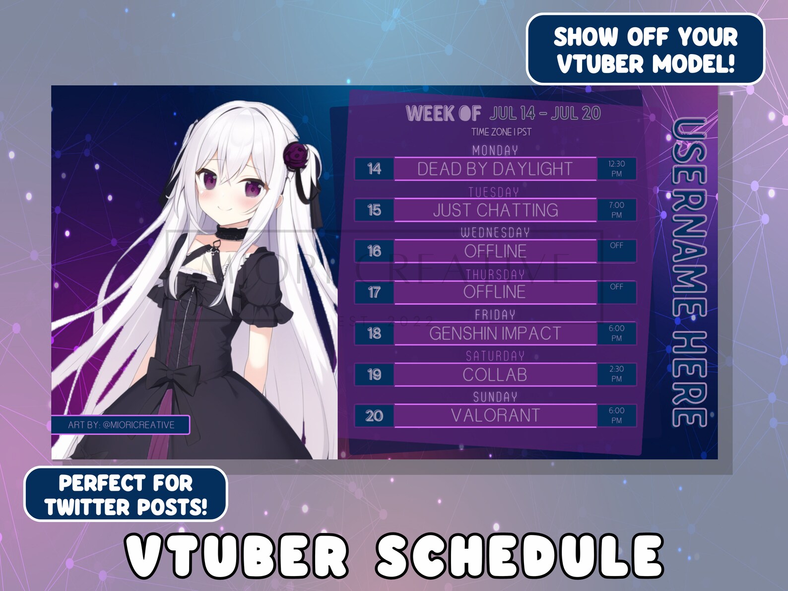 Space Vtuber Twitch Schedule Template Purple Vtuber Scene - Etsy