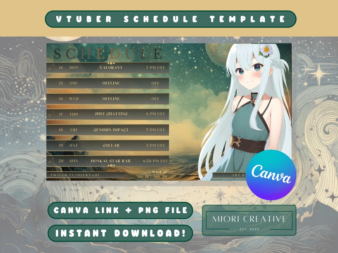 Green Vtuber Twitch Schedule Template Space Vtubers Assets - Etsy