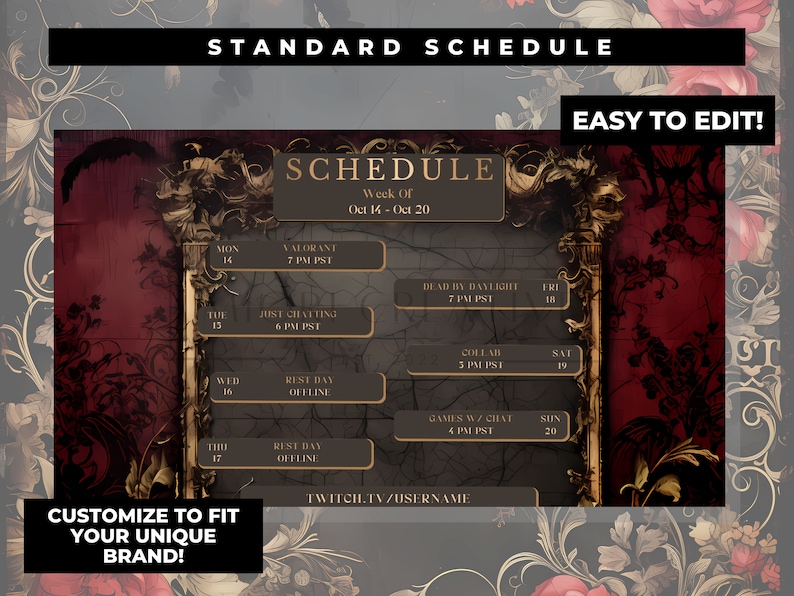 Spooky Gothic Vtuber Stream Schedule Template (canva Editable, Digital ...