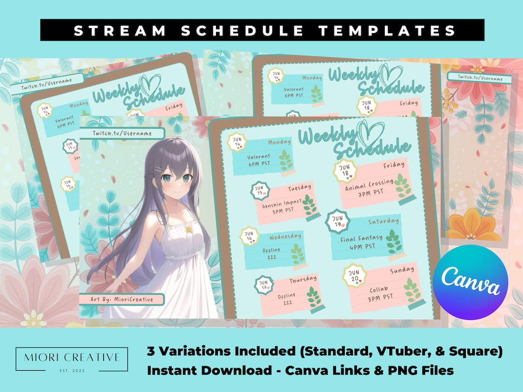 Spring Vtuber Stream Schedule Template Teal Vtuber Schedule - Etsy