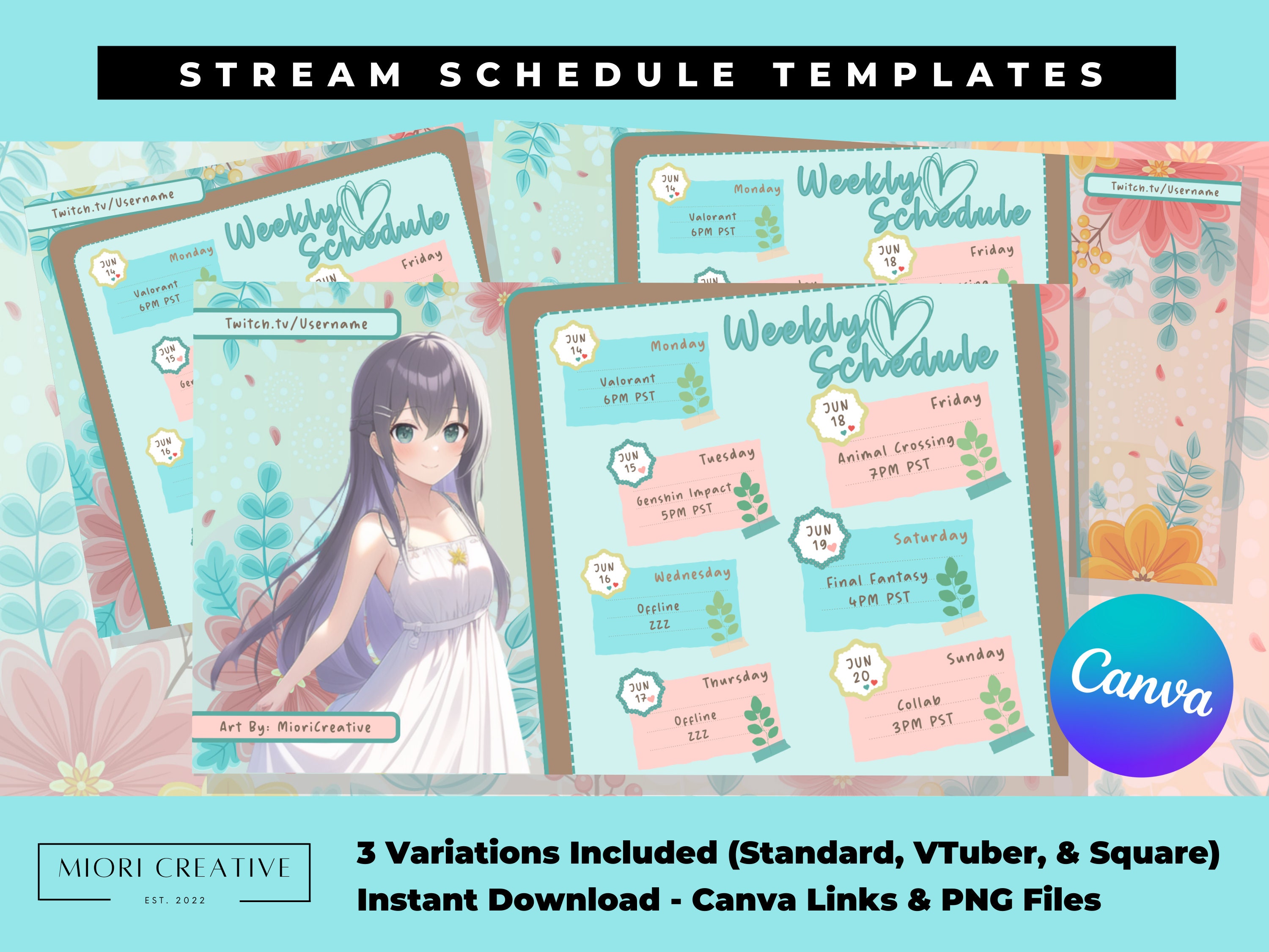 Spring Vtuber Stream Schedule Template Teal Vtuber Schedule - Etsy